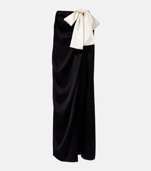 Saint Laurent Bow-detail Silk Charmeuse Maxi Skirt - Black