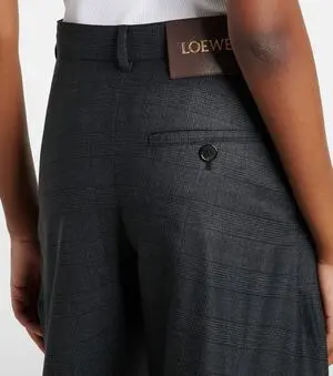 Loewe Checked Wool Wide Leg Trousers
