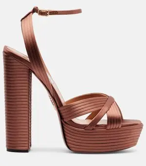 AQUAZZURA Sundance 140 Satin Platform Sandals - Brown