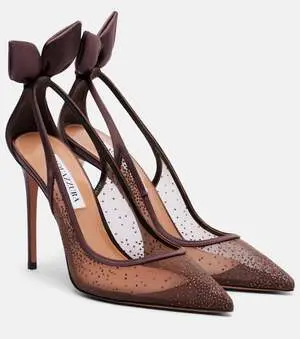 AQUAZZURA Bow Tie 105 Glitter Mesh Slingback Pumps - Brown