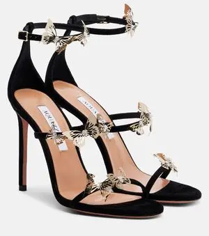 AQUAZZURA Papillon Sauvage 105 Suede Sandals - Black