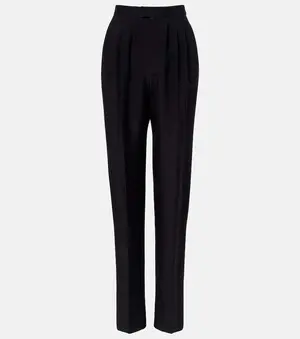 Saint Laurent Pleated Silk Straight Trousers - Black