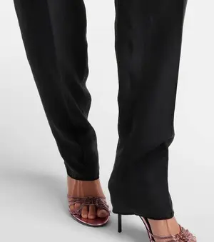Saint Laurent Pleated Silk Straight Trousers - Black