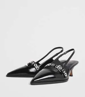 Maje Patent Leather Buckled Slingback Pumps