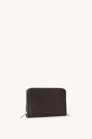 THE ROW Large Zip Wallet In Leather - Dark Brown