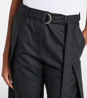 Loewe Checked Wool Barrel-leg Pants With Belt
