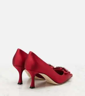 JIMMY CHOO Auria 70 Embellished Satin Pumps - Red