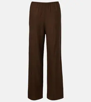 TOTEME Monogram Embroidered Flannel Pajama Pants - Brown