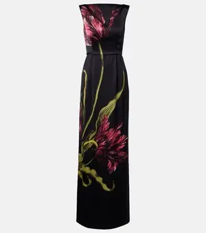 Erdem Floral Duchess Satin Gown - Black