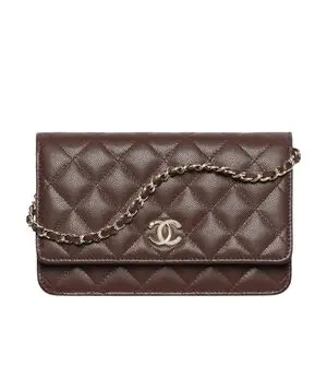 Chanel Wallet On Chain Shiny Grained Calfskin, Strass & Gold-tone Metal Dark Brown