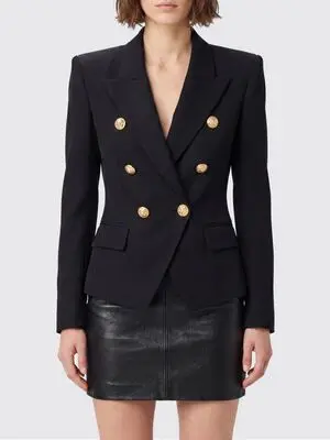 Balmain Double-breasted Wool Blazer With Embossed Buttons And Peak Lapels - Black
