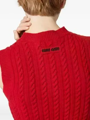 Miu Miu Cable-knit Vest With Logo