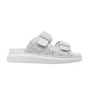 Alexander McQueen Oversized Hybrid Glitter Slides - Silver