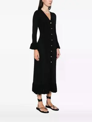 Sandro Midi Knit Dress With Ruffled Cuffs And Hem - Black