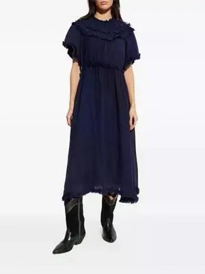 Ulla Johnson Ayan Ruffled Fringed Dress - Blue
