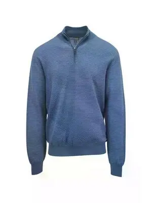 Canali Textured Zip Sweater - Blue