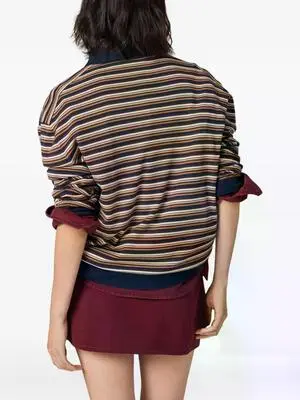 Miu Miu Striped Wool Polo Top - Neutrals