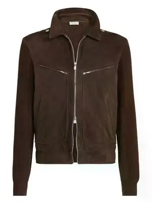 Brunello Cucinelli Ribbed-knit Suede Jacket - Brown