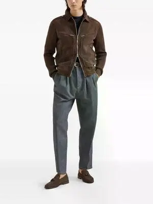 Brunello Cucinelli Ribbed-knit Suede Jacket - Brown