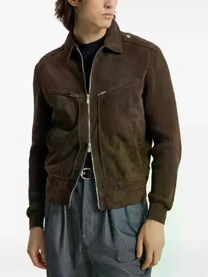 Brunello Cucinelli Ribbed-knit Suede Jacket - Brown