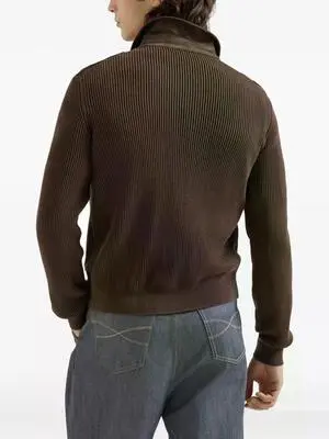 Brunello Cucinelli Ribbed-knit Suede Jacket - Brown