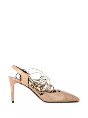 Saint Laurent Snakeskin-embossed Lace-up Pumps