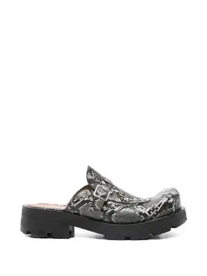 CHARLES JEFFREY Snakeskin Buckle Mules