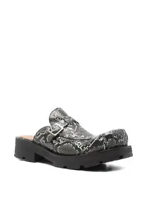 CHARLES JEFFREY Snakeskin Buckle Mules