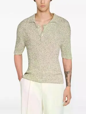Sandro Marl Cotton Knit Polo Shirt - Neutrals