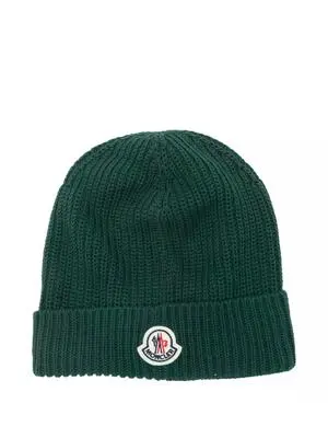 Moncler Ribbed Logo-patch Beanie - Green
