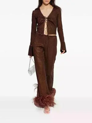 Oseree Feather-trim Trousers - Brown