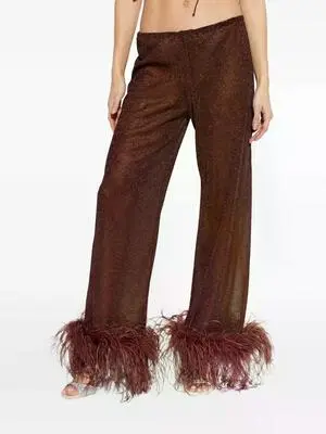Oseree Feather-trim Trousers - Brown
