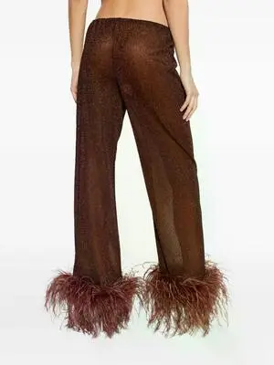 Oseree Feather-trim Trousers - Brown