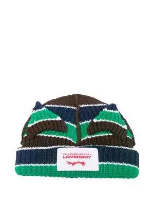 CHARLES JEFFREY Chunky Striped Ears Beanie - Brown
