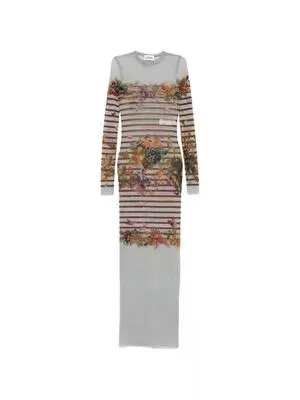 JEAN PAUL GAULTIER Striped Printed Maxi Dress - Grey