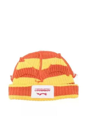 CHARLES JEFFREY Striped Beanie - Orange