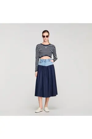 Sandro Mixed-material Maxi Skirt - Blue / Navy
