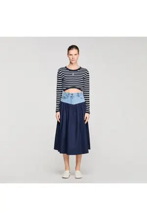 Sandro Mixed-material Maxi Skirt - Blue / Navy