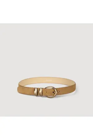 Sandro Leather Belt With Metal Buckle - Natural