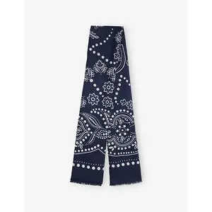 Max Mara Graphic-pattern Raw-edges Wool-and-silk Scarf - Midnightblue