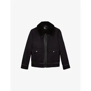 The Kooples Short Contrast-collar Suede Jacket