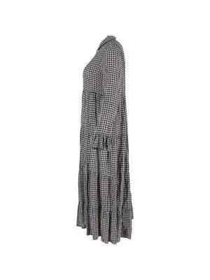 GANNI Gingham Tiered Midi Shirt Dress
