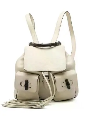 Gucci Leather Bamboo Tassel Backpack - White