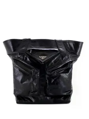 Prada Triple Front Pocket Leather Tall Tote Bag