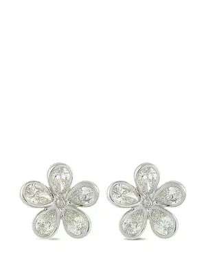 LB EXCLUSIVE Floral-motif Diamond Stud Earrings - Silver