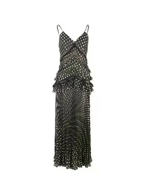 SELF-PORTRAIT Metallic Pleated Maxi Dress