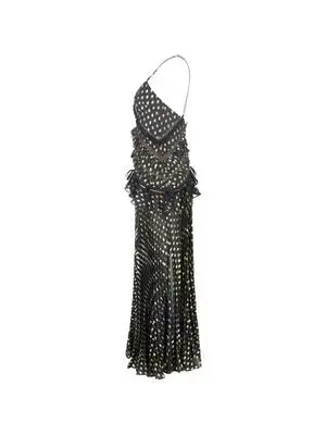 SELF-PORTRAIT Metallic Pleated Maxi Dress