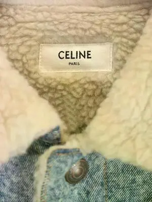 Celine Oversized Denim Jacket With Shearling Collar
