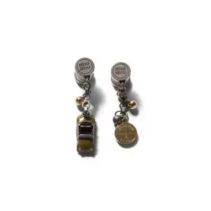 Miu Miu Metal Drop Earrings - Silver/olive Green