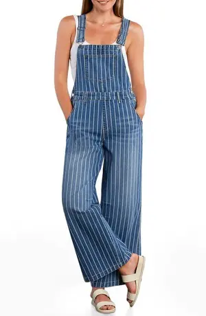 WASH LAB DENIM Lucky Denim Overalls - Blue Denim Stripe